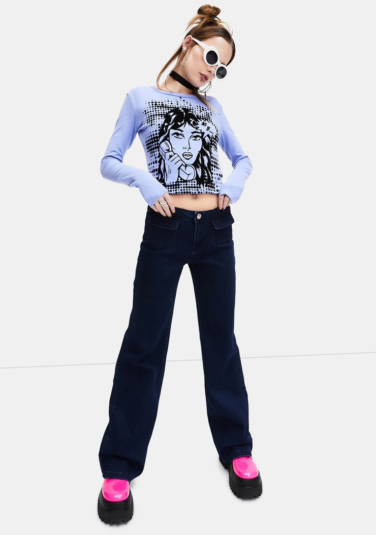 Delia's As If Pop Art Comic Graphic Tee - Blue | Dolls Kill image